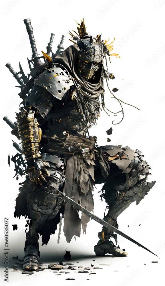 full body pose with broken weapon striking white background zombie ...