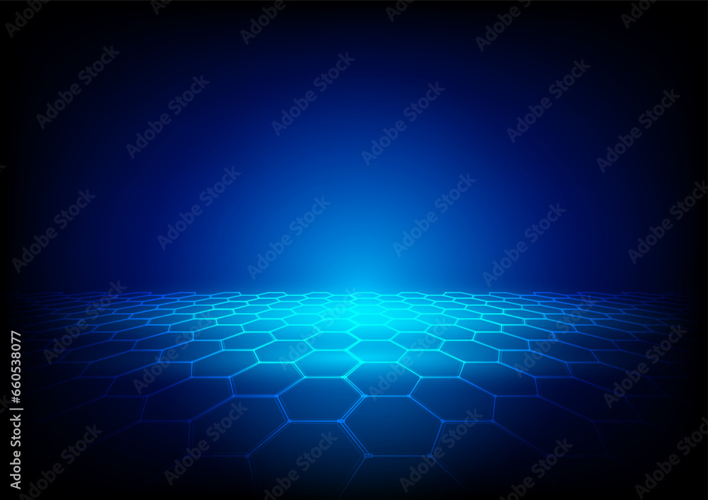 Network connection concept blue vector illustration. Futuristic hexagon ...