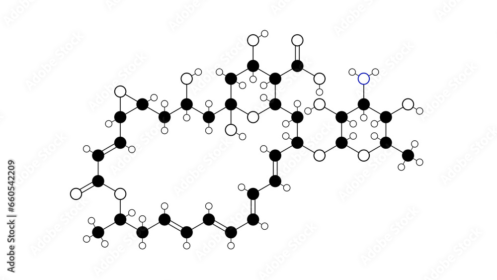 natamycin molecule, structural chemical formula, ball-and-stick model ...