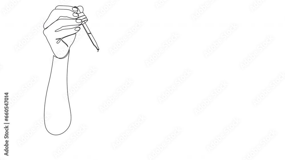 Continuous one line drawing of hand holding glass pipette. Self drawing ...