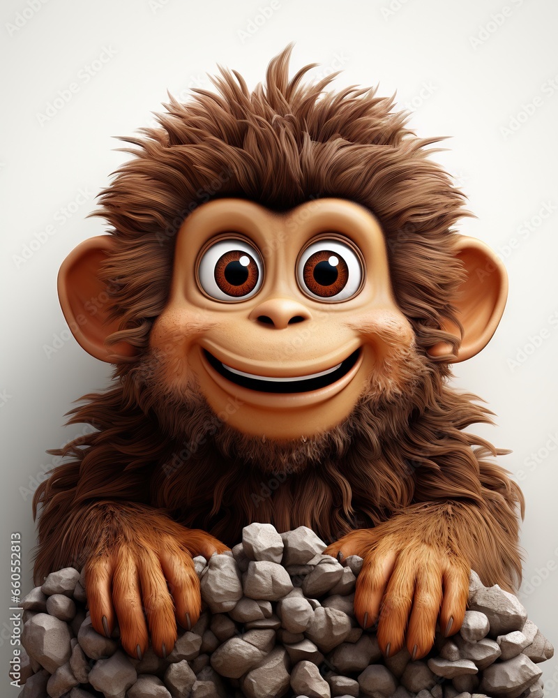 a cartoon monkey with a pile of rocks in front of it. generative ai ...