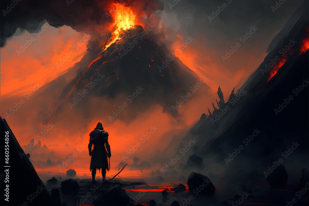 ashlands concept art of fire boss with volcano and lava fire smoke ...