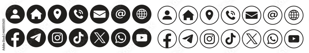 Set Of Popular Social Media Logo With Contact Icon Editorial Set