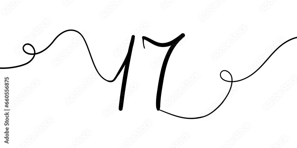 Number 17 line art drawing on white background. 17th birthday ...