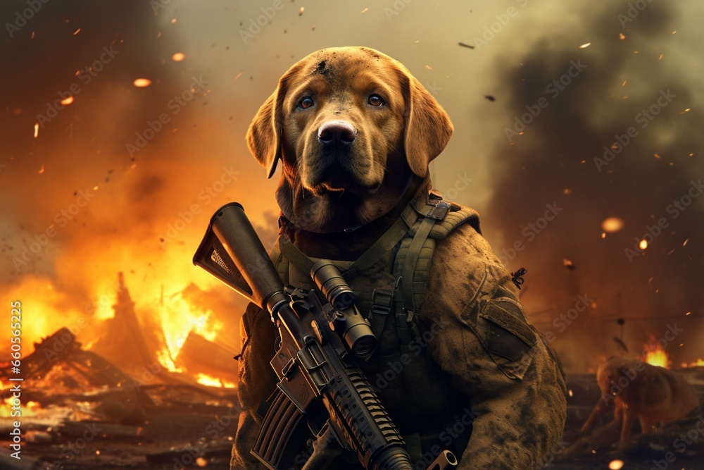 ภาพประกอบสต็อก Artistic 4k dog wallpaper inspired by tactical shooter ...