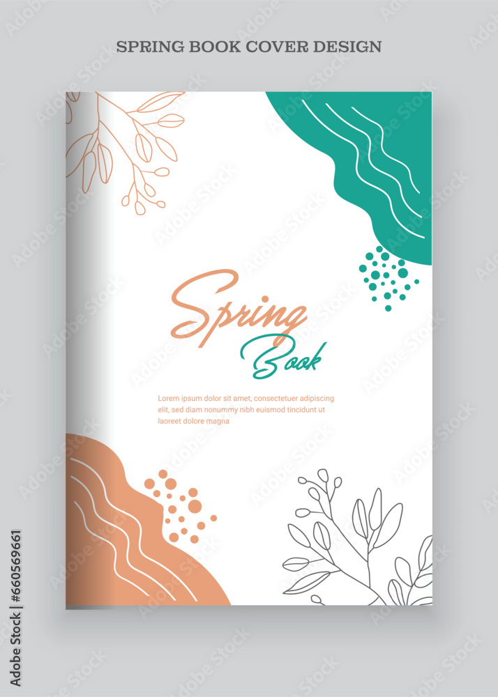 spring book cover design template with hand drawn plant decorations ...