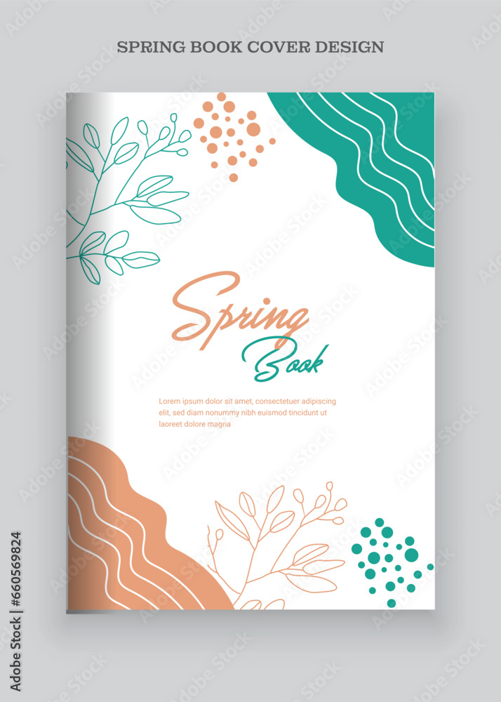 spring book cover design template with hand drawn plant decorations ...