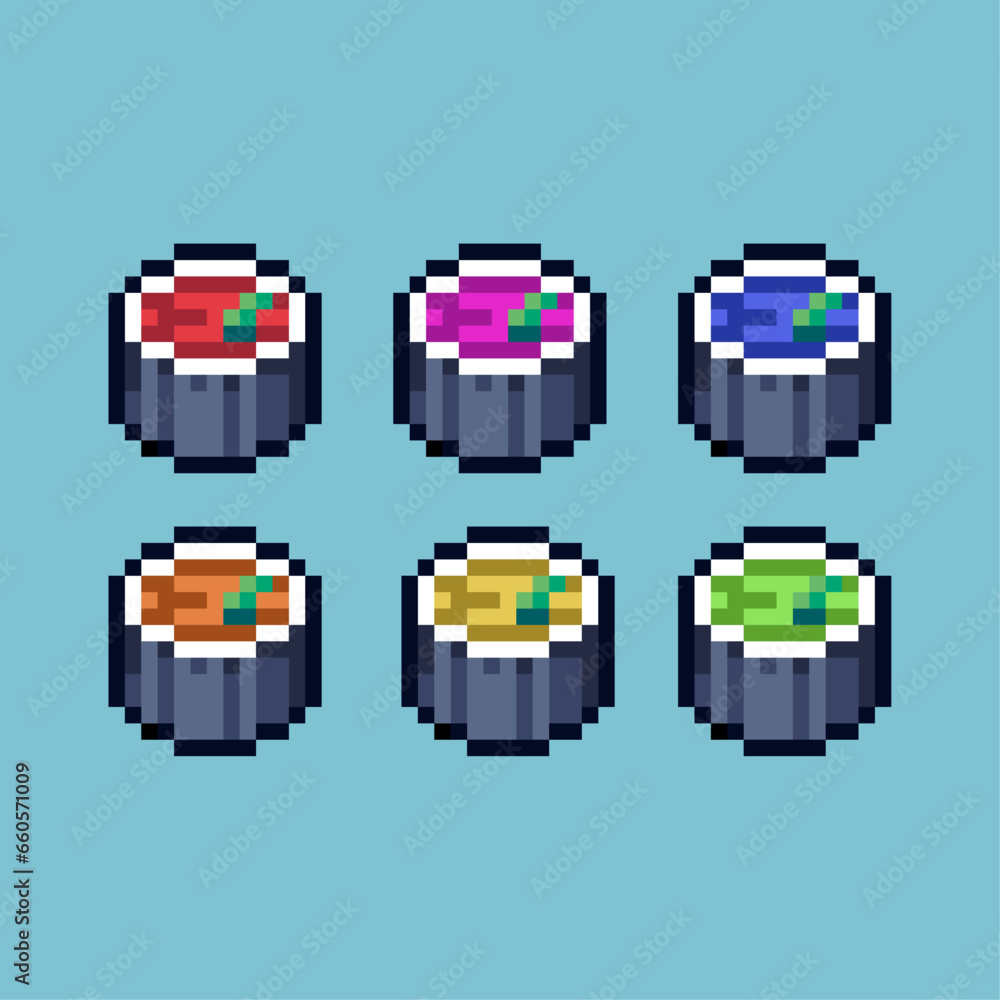Pixel art sets of sushi food with variation color item asset. Simple ...