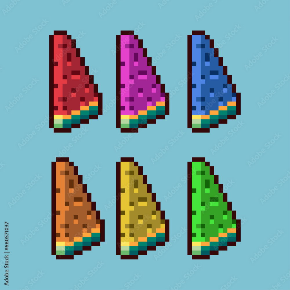 Pixel art sets of watermelon with variation color item asset. Simple ...