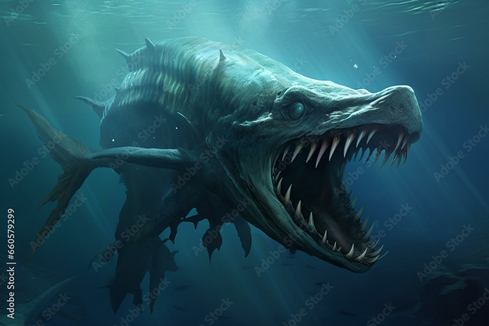 Concept art for a terrifying deep-sea creature resembling a monstrous ...