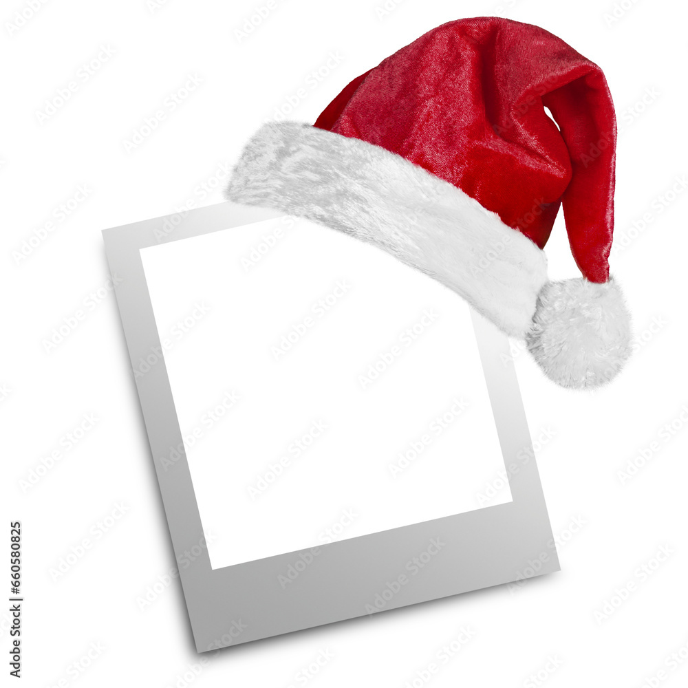 polaroid card blank with a Santa Claus hat for Christmas on a ...