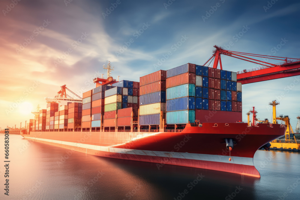 Aerial view of cargo ship that full load container for logistics import ...