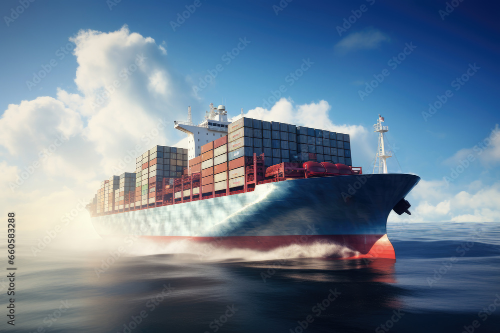 Aerial view of cargo ship that full load container for logistics import ...