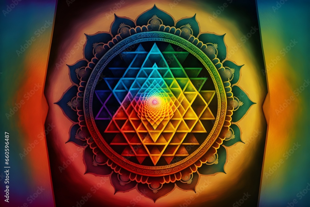 sri yantra sacred geometry high detail colorful rainbow colors ...