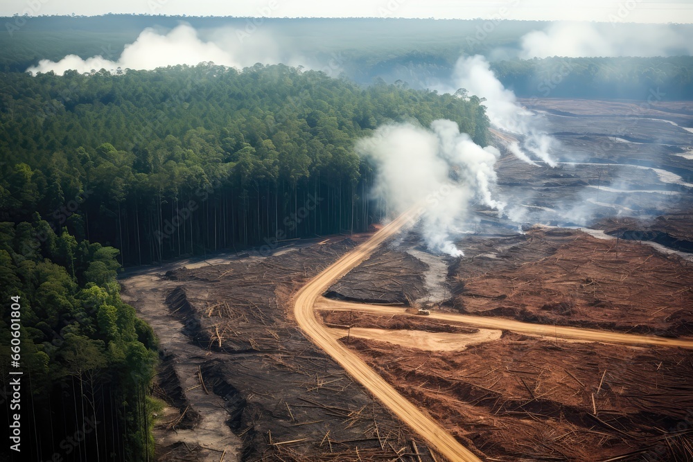 Aerial View Of Deforestation, Topdown Split Image Depicting ...