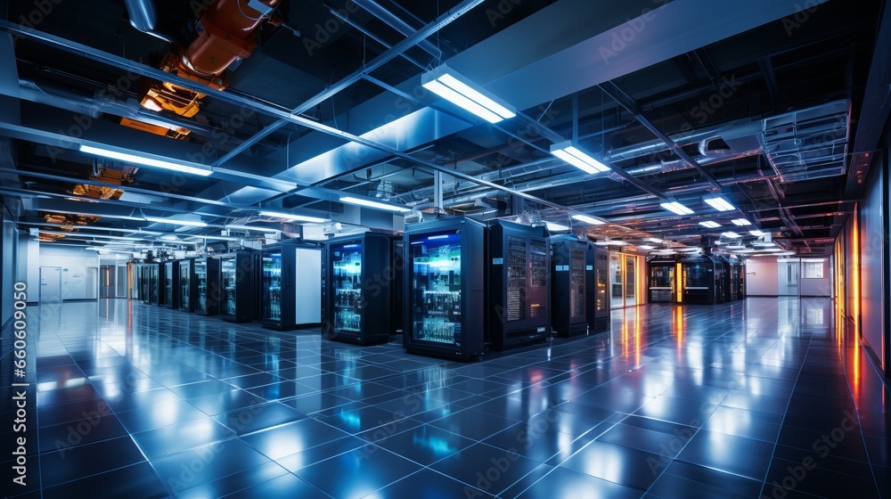 data center room with a shed-style ceiling design and aluminum panel ...