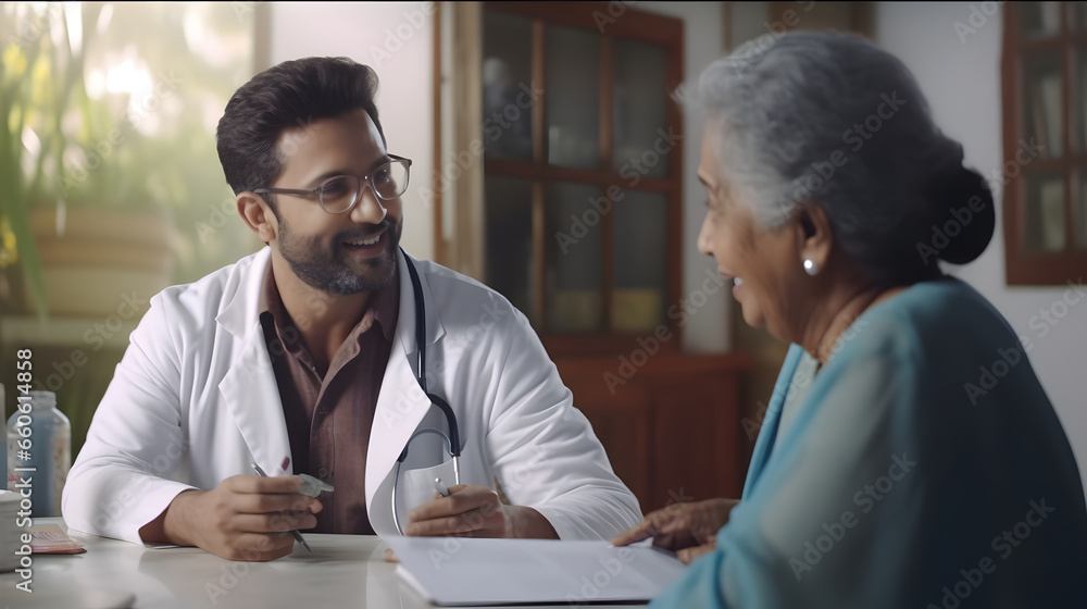 Indian male doctor consults senior old patient, Professional physician ...