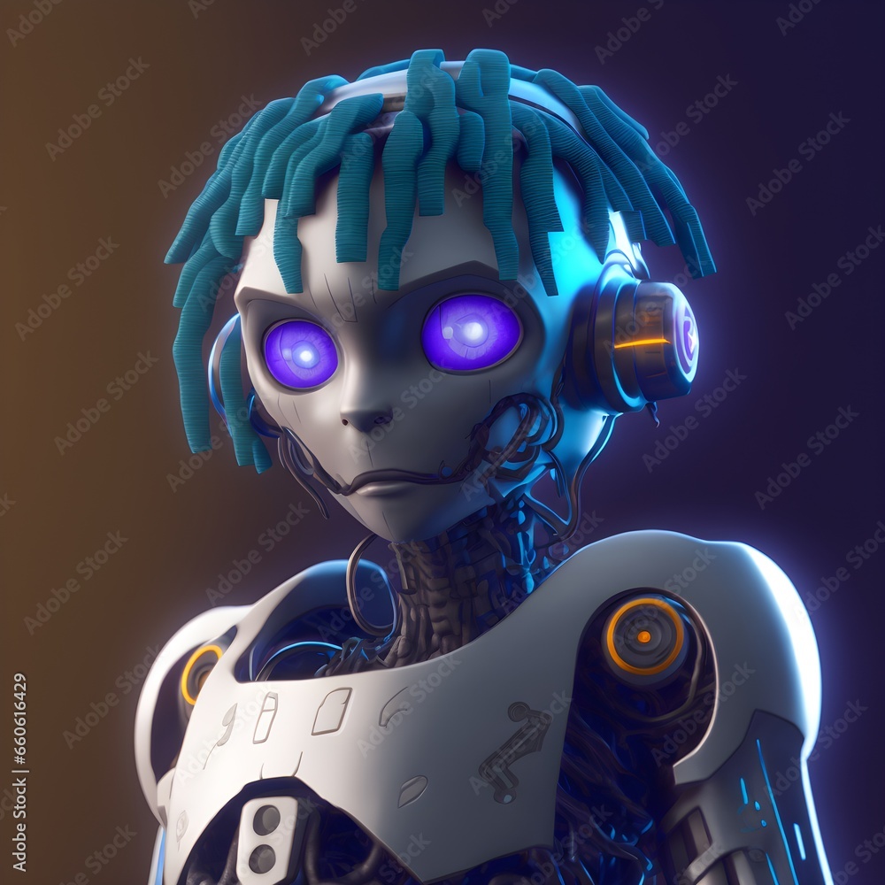 robot white guy with blue eyes In the style of marvel studios 3D unreal ...