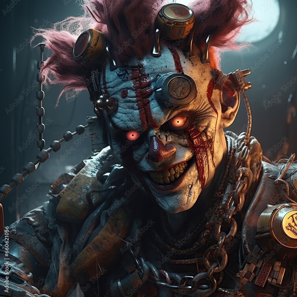 Crazy cyborg clown with a chainsaw, hyper realistic, ultra detailed ...