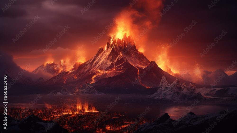 Muspelheim Realm of the Fire With Volcano and Magma Of The Fantasy ...