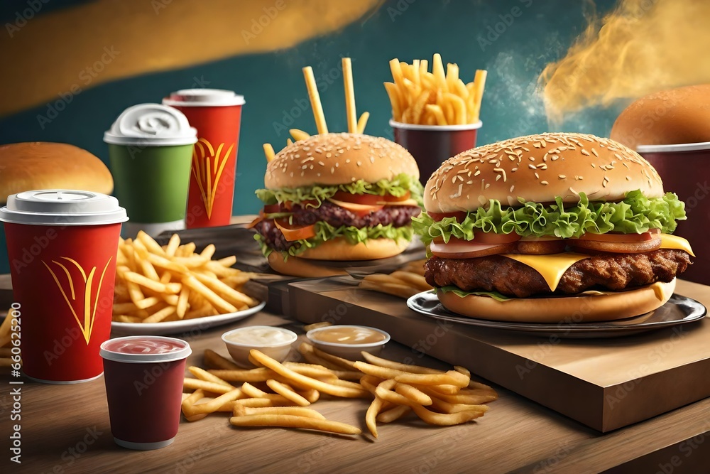 a poster for a fast-food promotion featuring a combo meal. Stock Photo ...