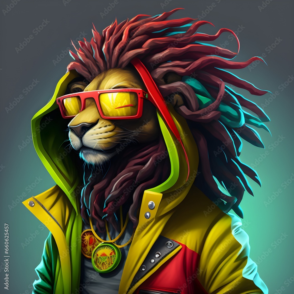 Rasta Lion cartoon vector cartoonist 3D fantasy illustration style ...