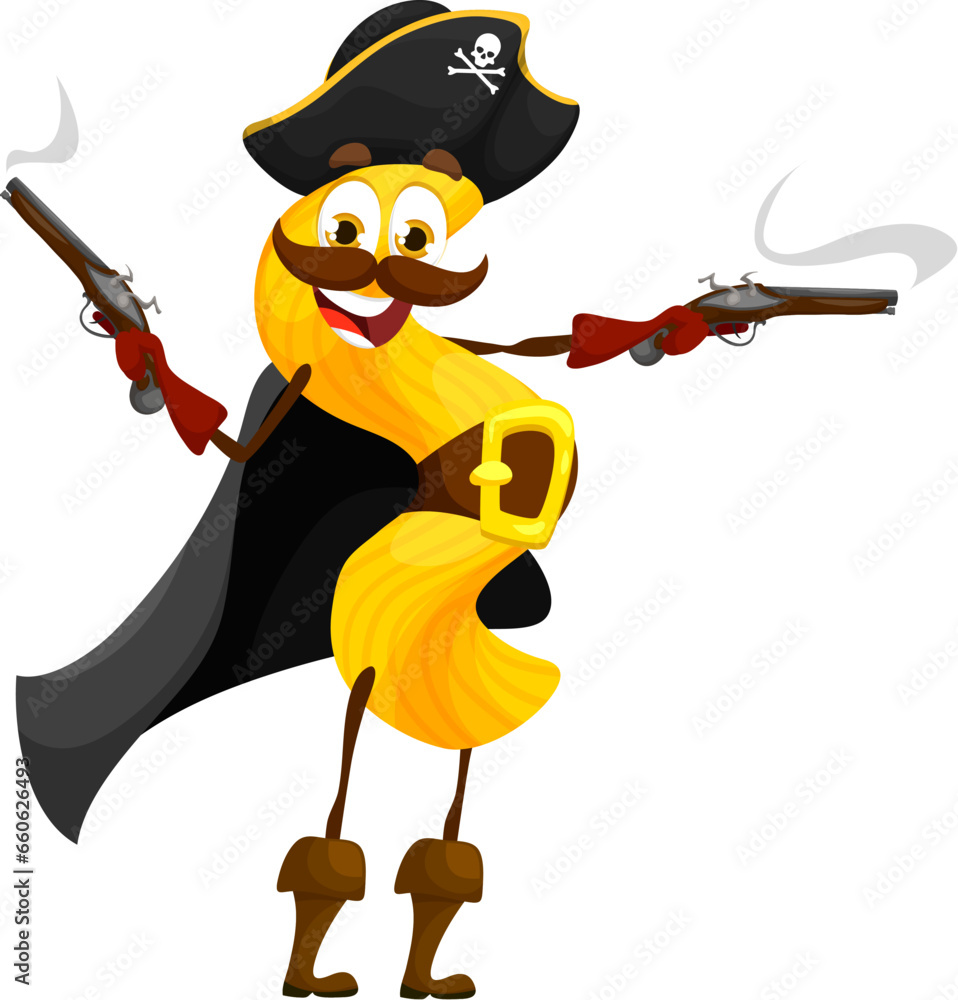 Cartoon Italian pasta pirate character, cavatappi Caribbean captain in ...