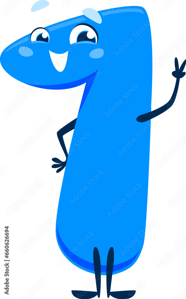 Cartoon cute funny number one character. Isolated vector playful and ...