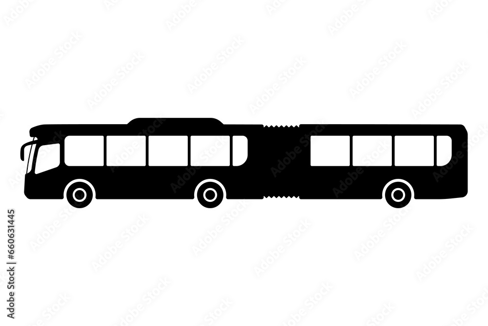 Articulated bus icon. Black silhouette. Side view. Vector simple flat ...