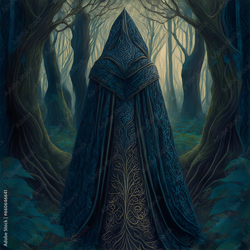 over the shoulder The ornate cloak of the mysterious figure was ...