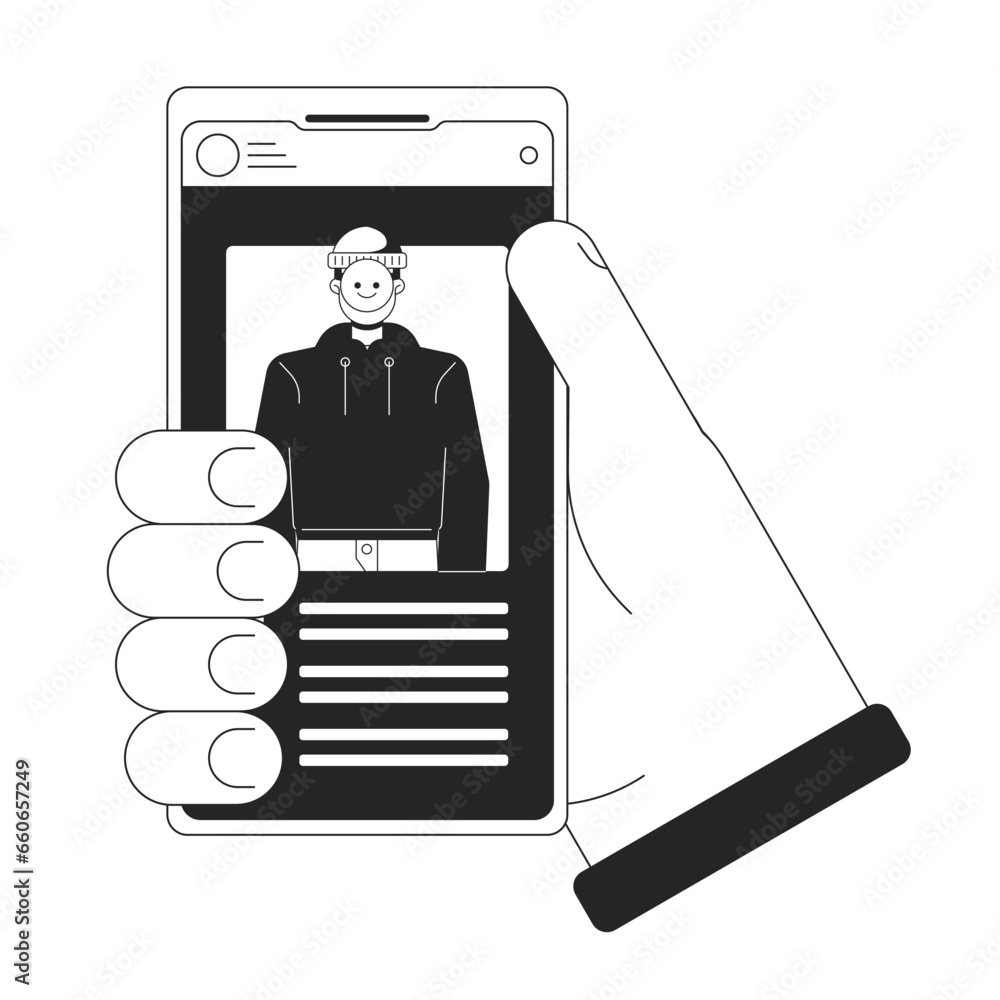 Stealing identity smartphone bw concept vector spot illustration ...
