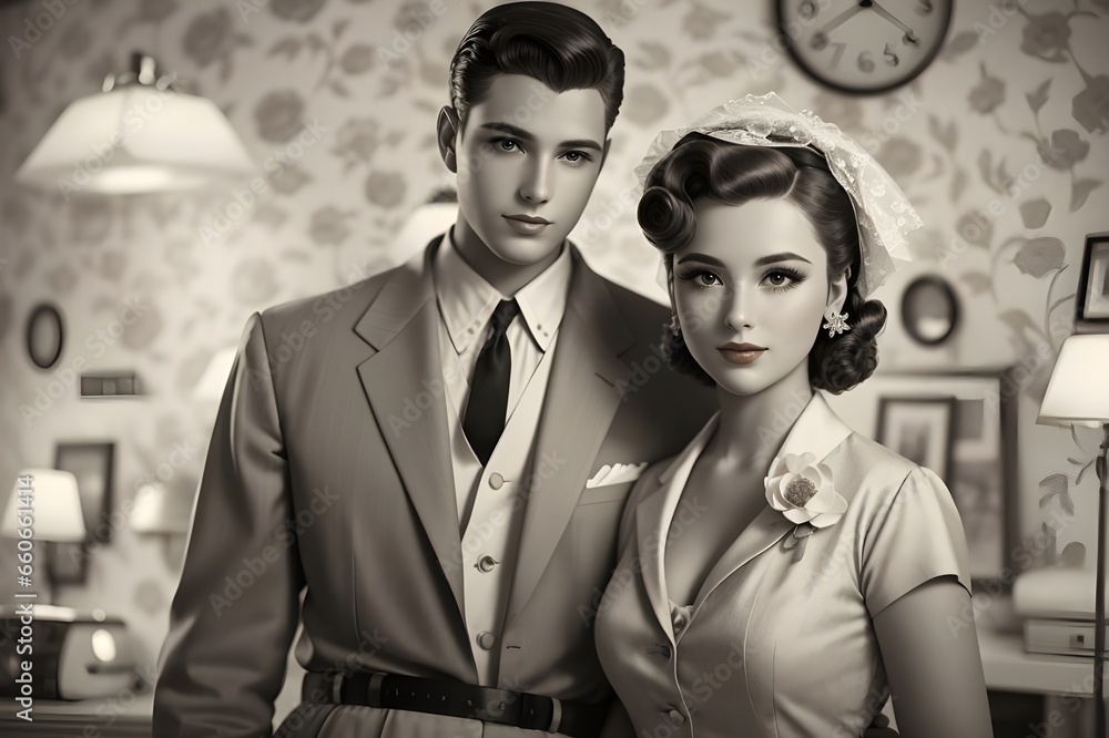 Nostalgic Love A 1950s Styled Couple - Generative AI Edition Stock ...