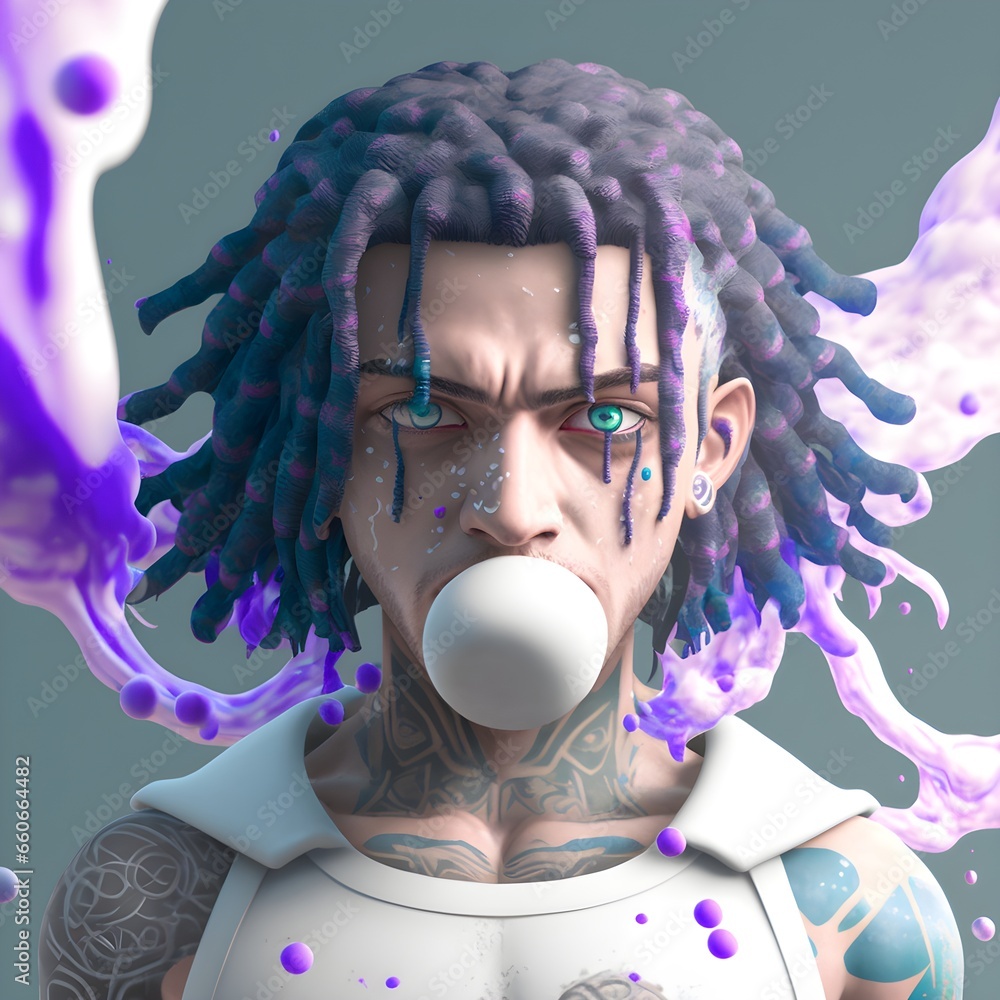 white guy with light blue dreadlocks and purple eyes white milk ...