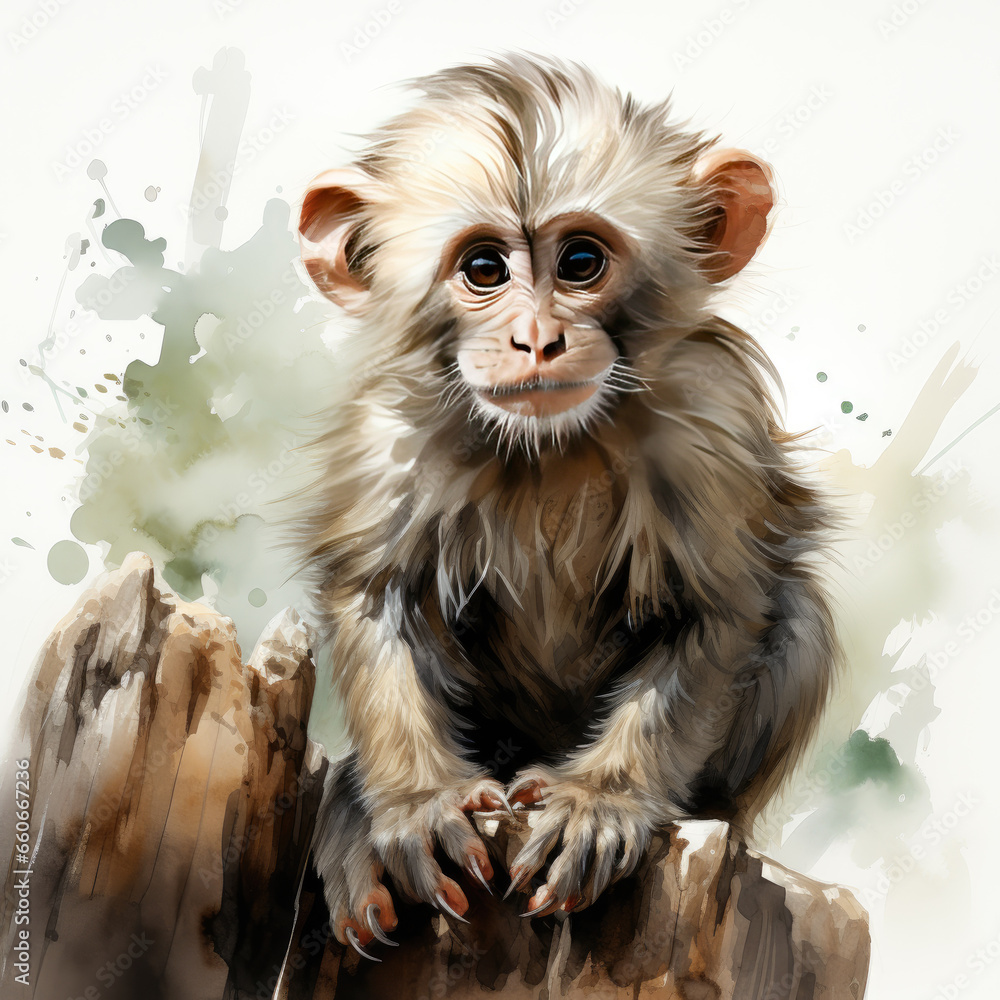 watercolor Monkey clipart, Generative Ai Stock Illustration | Adobe Stock