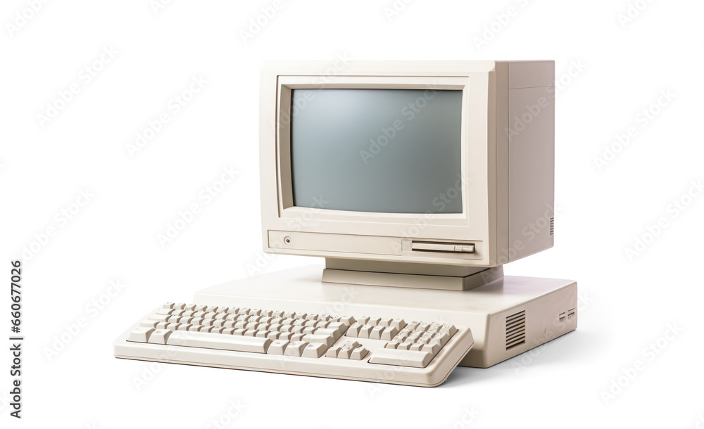 old computer with a beam monitor and a horizontal system unit, png file ...