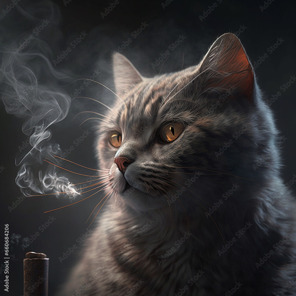 Black Cat smoking cigarette stock illustration image Ai generated art ...