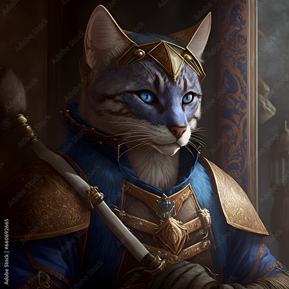 dnd tabaxi male castle guard blue eyes wearing renaissance clothing and ...