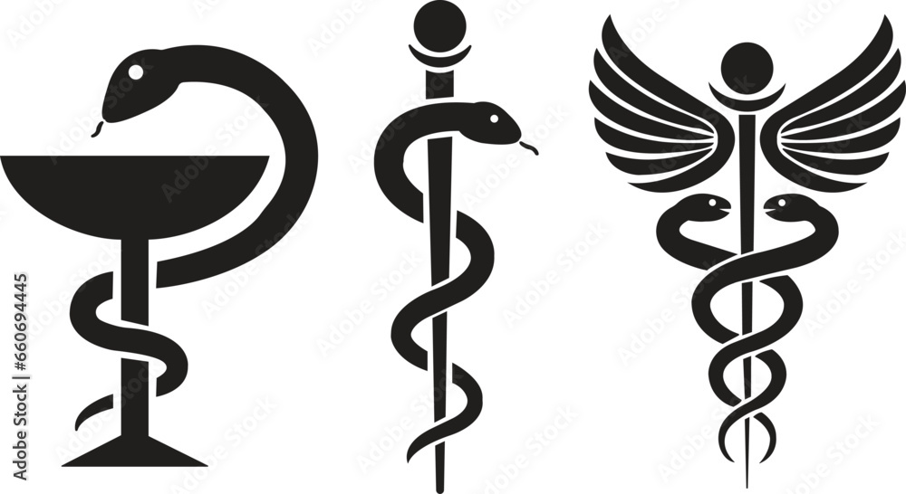 Caduceus Medical snake icon in flat set. isolated on transparent ...
