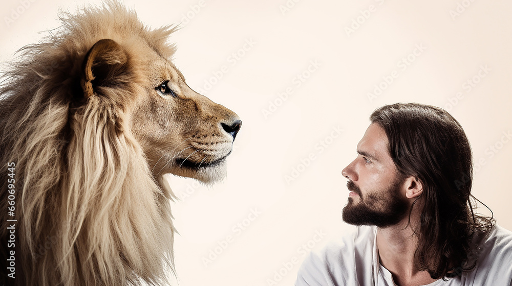 Jesus cristo e leão da tribo de judah, ilustração de fé cristã ...