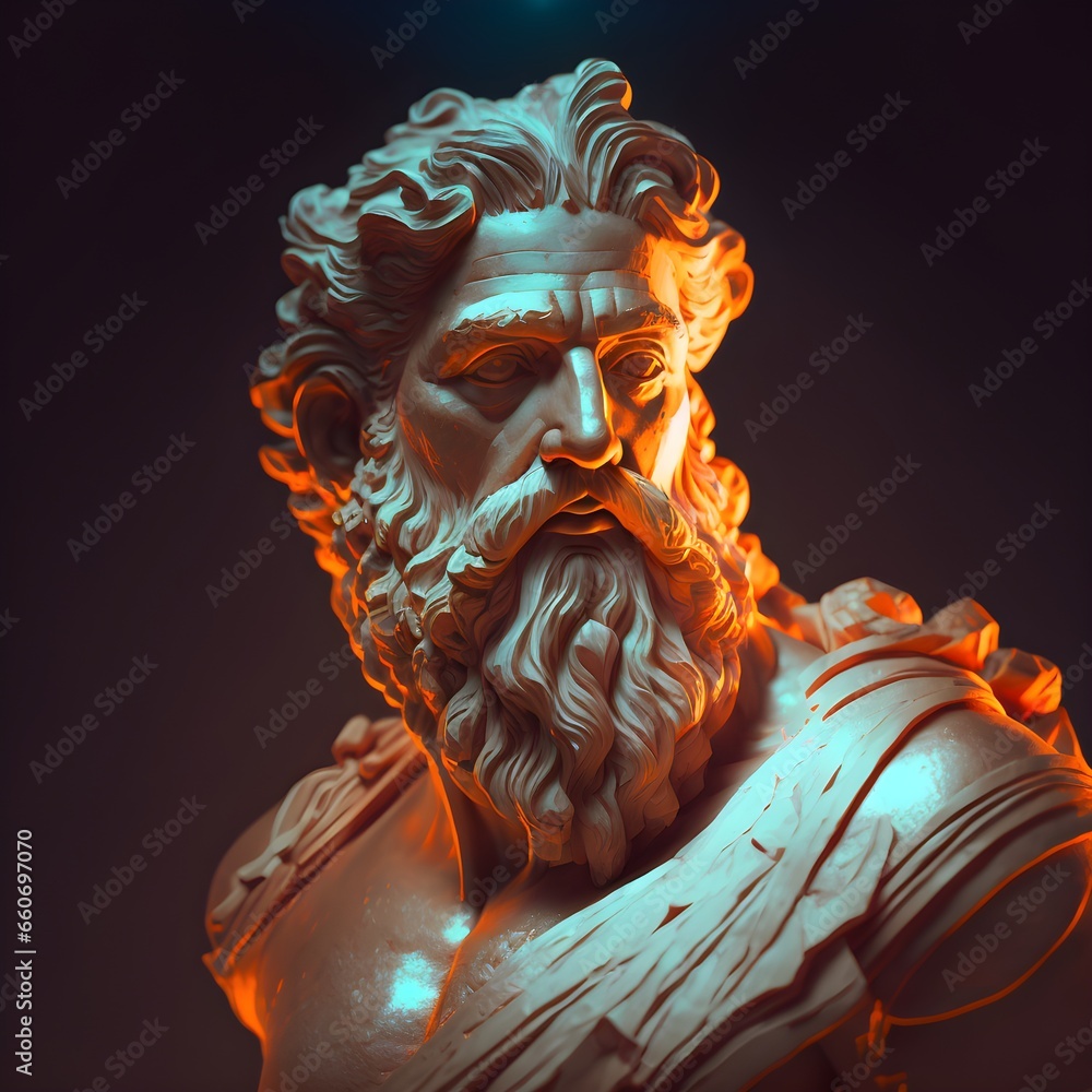 ink style art of a greek god Zeus warm lighting warm colour loose style ...