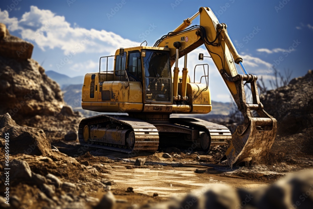 Construction site excavator digger miner excavation building mud heavy ...