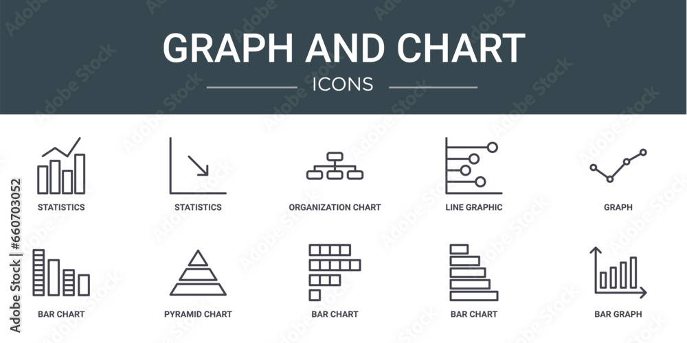 set of 10 outline web graph and chart icons such as statistics ...