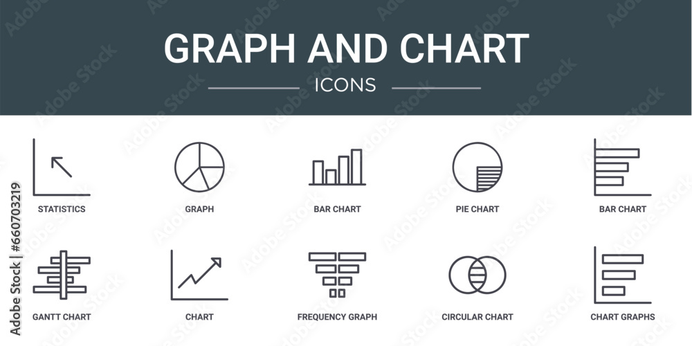 set of 10 outline web graph and chart icons such as statistics, graph ...