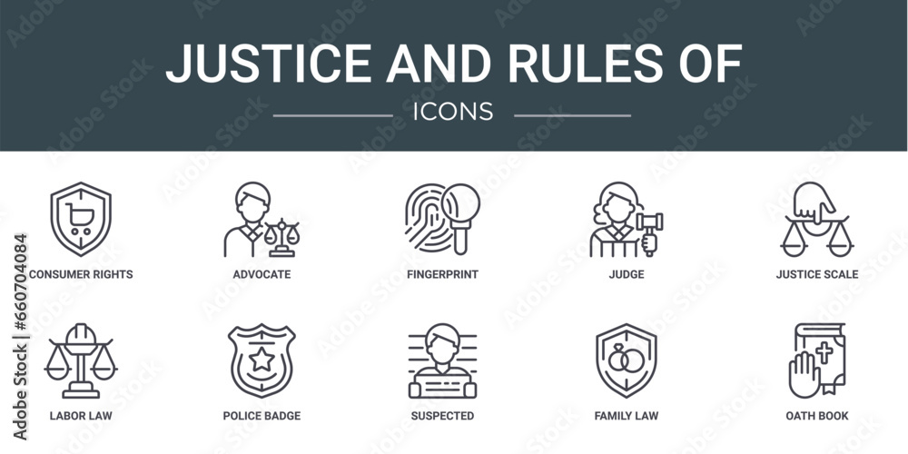 set of 10 outline web justice and rules of icons such as consumer ...