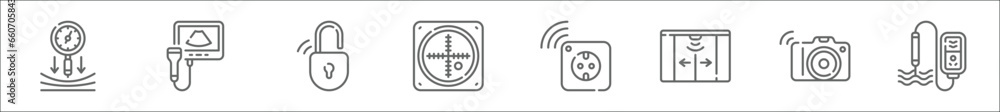 outline set of sensors line icons. linear vector icons such as pressure ...