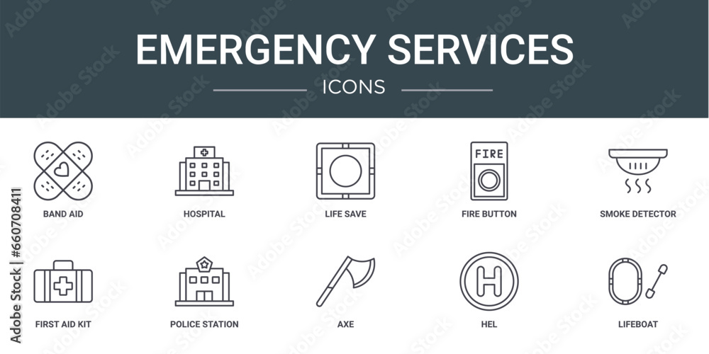 set of 10 outline web emergency services icons such as band aid ...
