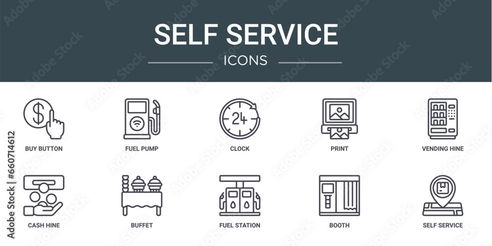 set of 10 outline web self service icons such as buy button, fuel pump ...