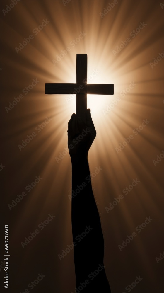 Shadowy image of a hand gripping onto a plain, unassuming cross ...