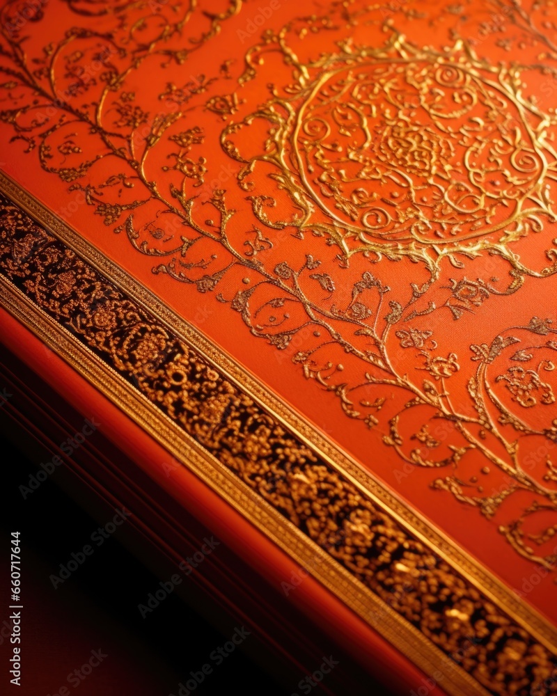 Closeup of a Sikh holy book, known as the Guru Granth Sahib, with its ...