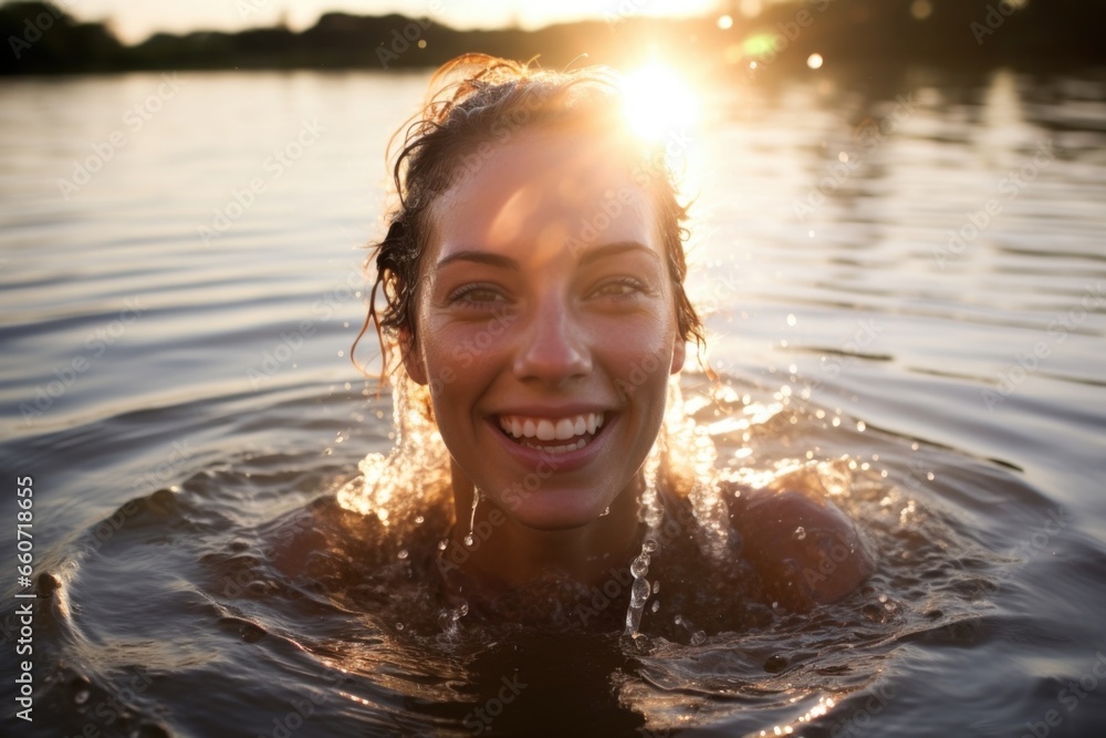 Foto de Concept photo of a person emerging from the water after baptism ...